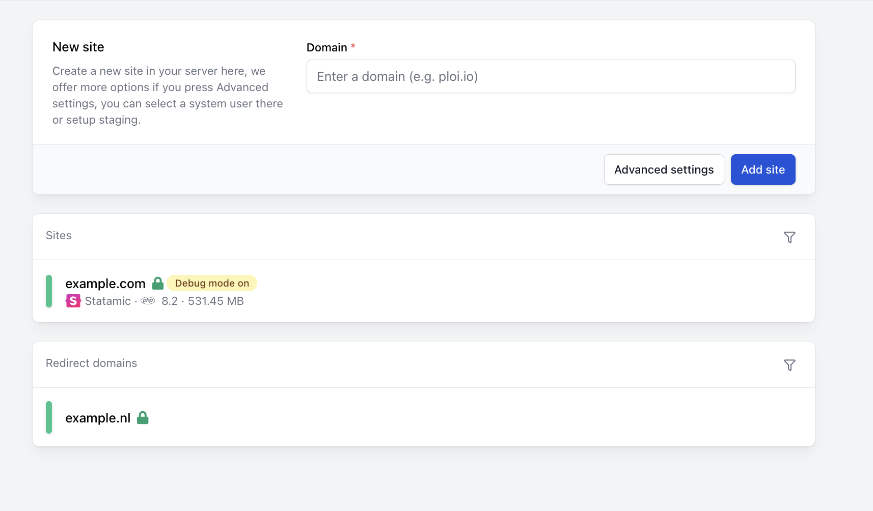 Add icons to Sites list for regular and redirect domains for visual ...