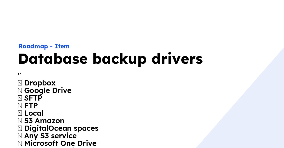 Database backup drivers - Ploi Roadmap
