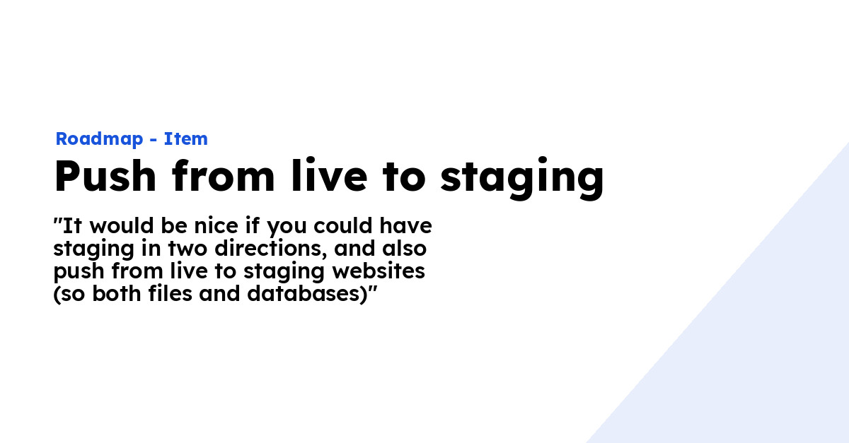 Push from live to staging - Ploi Roadmap