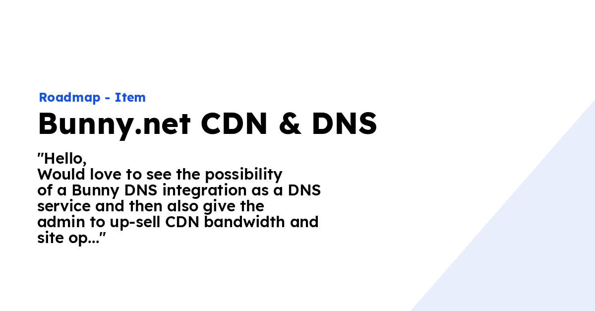 Bunny.net CDN & DNS - Ploi Roadmap