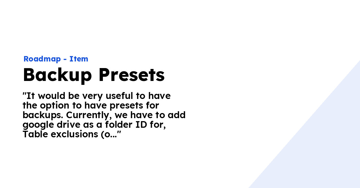 Backup Presets - Ploi Roadmap