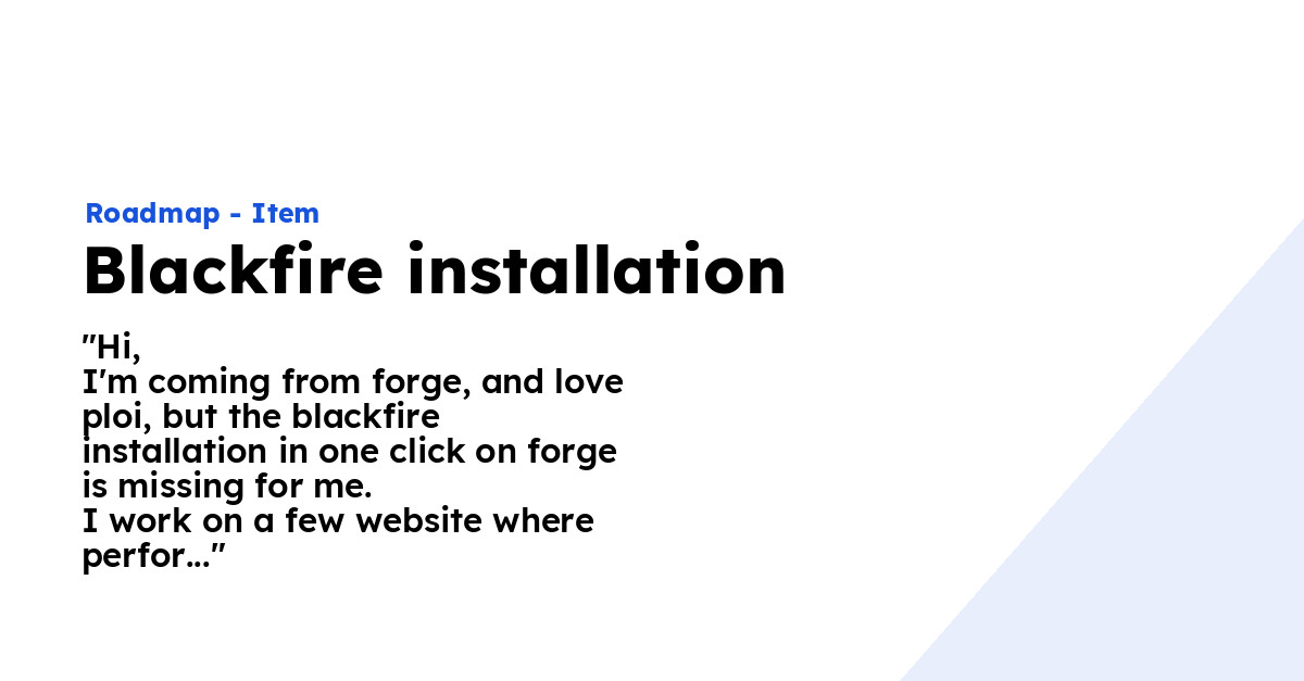 Blackfire installation - Ploi Roadmap