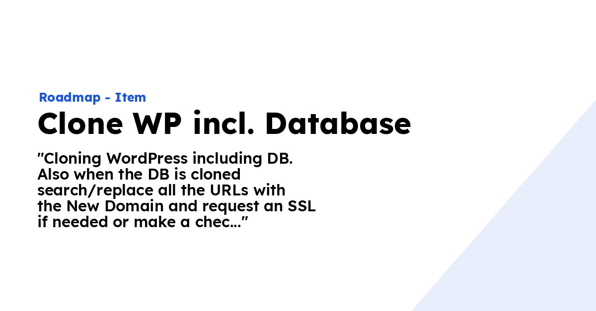 Clone WP incl. Database - Ploi Roadmap